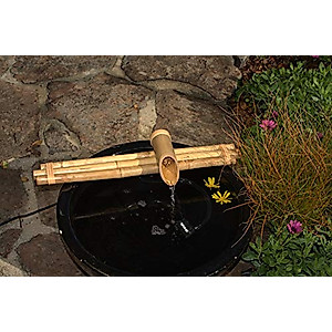 Bamboo Accents Water Fountain & Pump Kit – 18 inch, 3 Arm Style Split-Resistant All Natural Bamboo – DIY Indoor/Outdoor Zen Garden - Fits 15-30 inch Bowl (not Included)