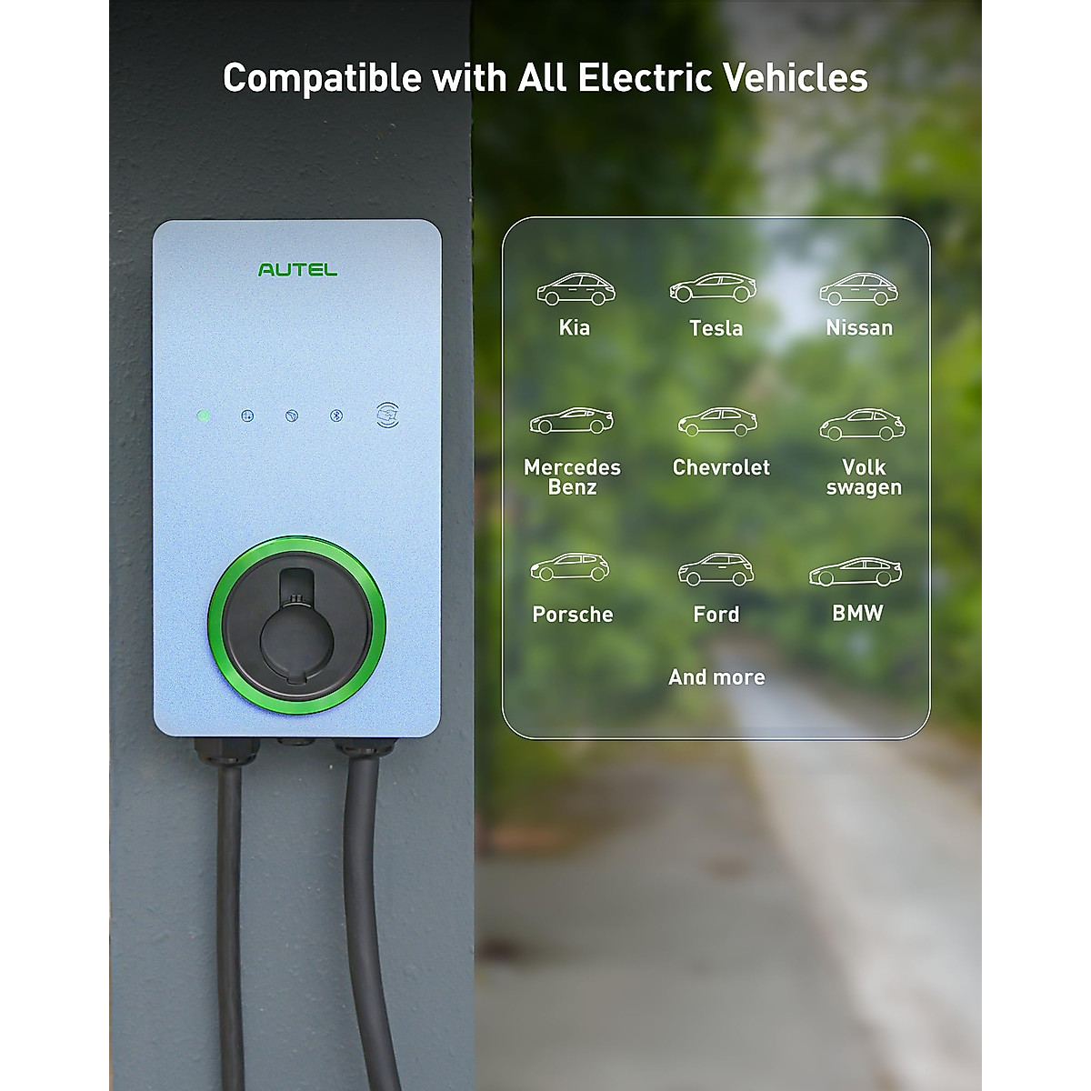 Autel Home Smart Electric Vehicle (EV) Charger up to 50Amp, 240V, Indoor/Outdoor Car Charging Station with Level 2, Wi-Fi and Bluetooth Enabled EVSE, Hardwired,25-Foot Cable,Sierra Blue