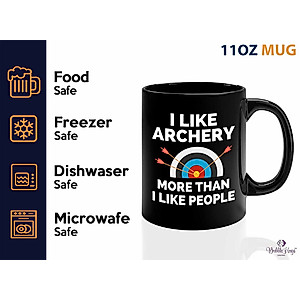 Bubble Hugs Archery Coffee Mug 11oz Black - I Like Archery More - Archery Trainer Bowfishing Deer Shooting Target Shot