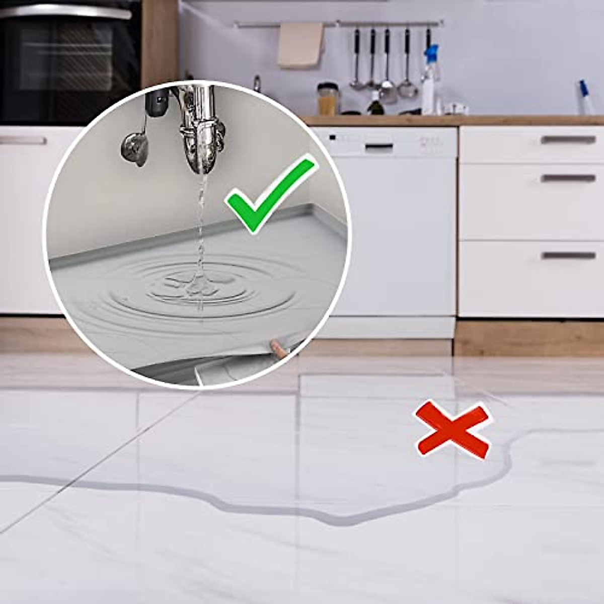 Kitchen Waterproof Under Sink Mat: Silicone Under Sink Liner，Under Sink Liner Drip Tray，34" x 22" Under Sink Kitchen Cabinet Mat，Under Sink Liner Drip Tray，Kitchen Sink Mats