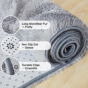 Andency 6x9 Shag Area Rug for Living Room, Tie-Dyed Light Grey Soft Fuzzy Plush Indoor Carpets for Bedroom, Non Skid Fluffy Faux Fur Rug for Nursery Kids Boys Girls Room