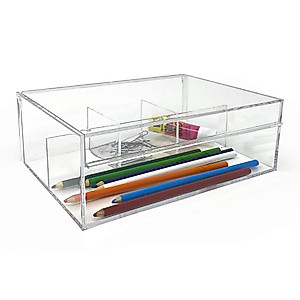 Isaac Jacobs 4-Compartment Clear Acrylic Organizer with Lid (6.7" L x 8.6" W x 3.4" H), Multi-Sectional Tray, Storage Solution for Makeup, School & Office Supplies (3 Small, 1 Large)
