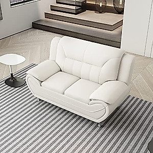 Container Furniture Direct Michael Modern Faux Leather Upholstered Stainless Steel Legs Living Room Loveseat, Cream White