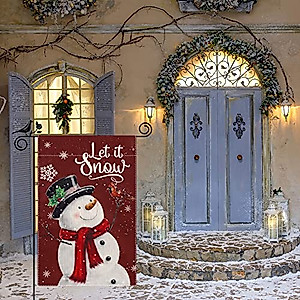 Mokani Christmas Garden Flag Snowman with Let It Snow Cardinal and Snowflake, 12x18 Inch Vertical Double-Sided Burlap Banner Small Winter Holiday Christmas Flag for Farmhouse Yard Outdoor Decorations