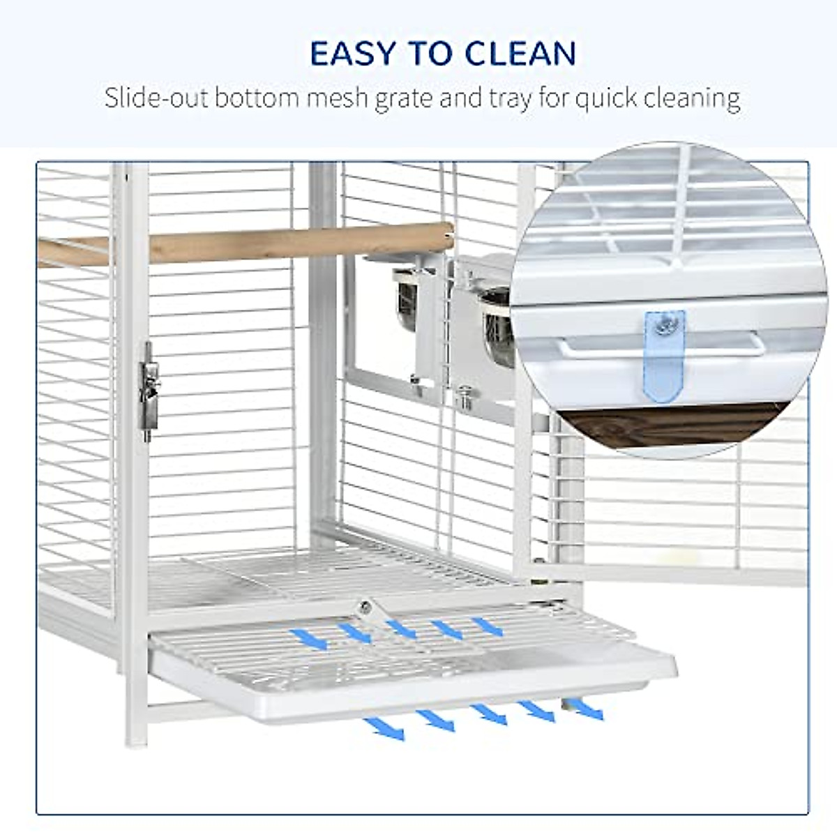 PawHut 19" Travel Bird Cage Parrot Carrier with Handle Wooden Perch for Cockatiels, Conures, White