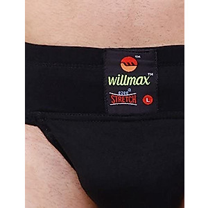 WMX Gym Cotton Supporter Back Covered with Cup Pocket Athletic Fit Brief Multi Sport Underwear Pack 2 (Ezee, Black M)