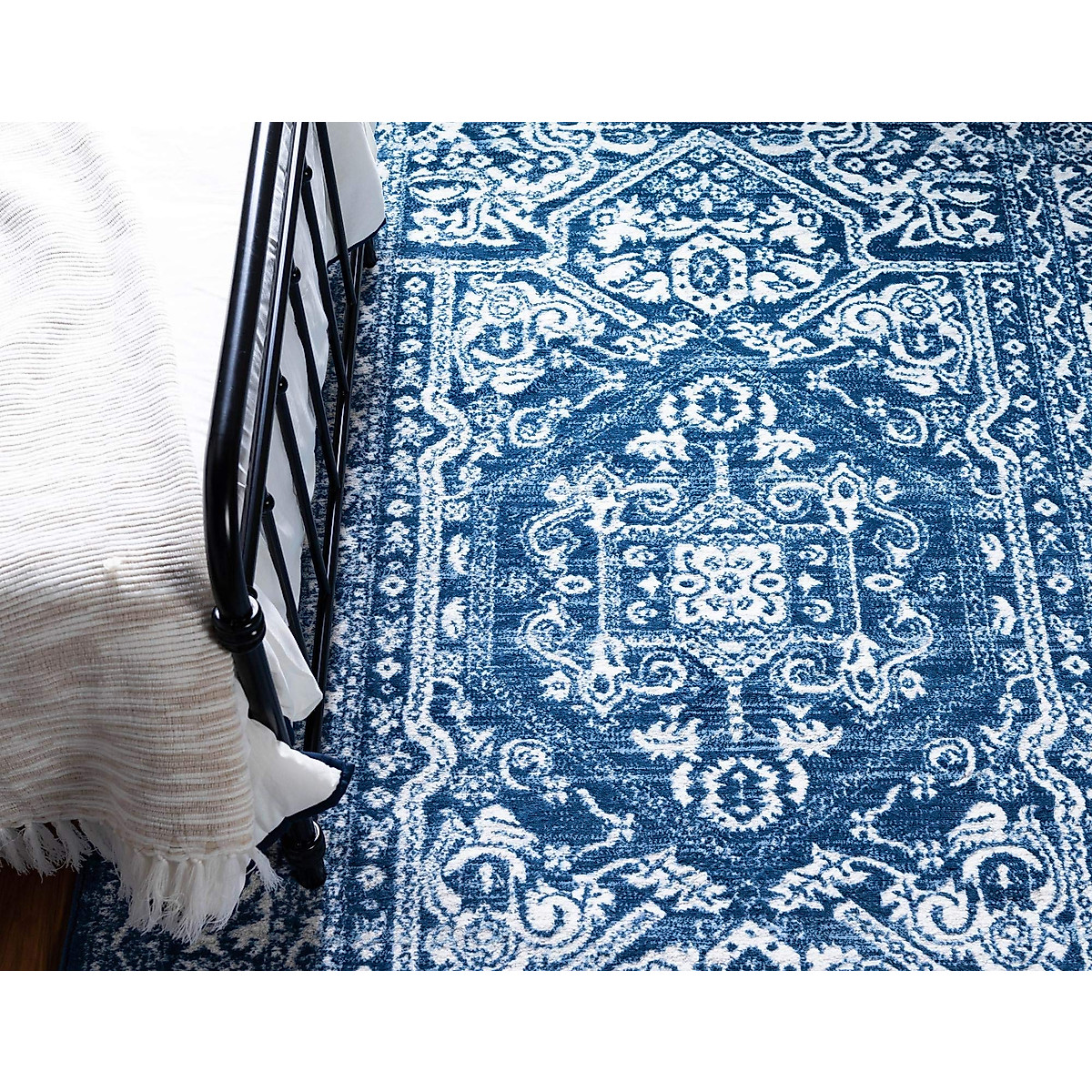 Rugs.com Boston Collection Rug – 2' x 3' Blue Low-Pile Rug Perfect for Living Rooms, Large Dining Rooms, Open Floorplans