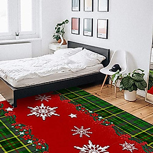 Indoor Area Rug - Welcome Mat Living Room Area Rugs Washable Non-Slip Floor Carpet for Bedroom Farmhouse Dorm (Christmas Snowflake Green Lattice, 2.7'x5')