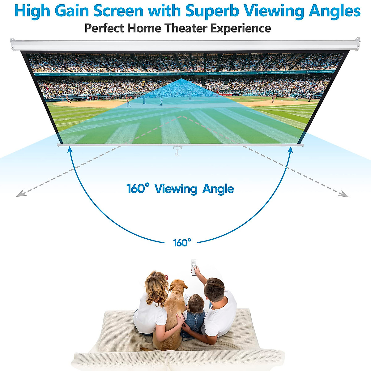 ZENY Projector Screen Pull Down 80 Inch 16:9 HD Projection Screen Folding Home Theater Portable Indoor Outdoor Movie Screen