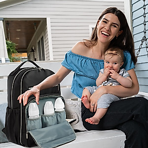 KeaBabies Large Waterproof Diaper Backpack - Vegan Leather, Stylish, Multifunctional Baby Diaper Bags, Travel Back Pack, Maternity Baby Changing Bags, Unisex Nappy Changing Bag, Black Diaper Backpack