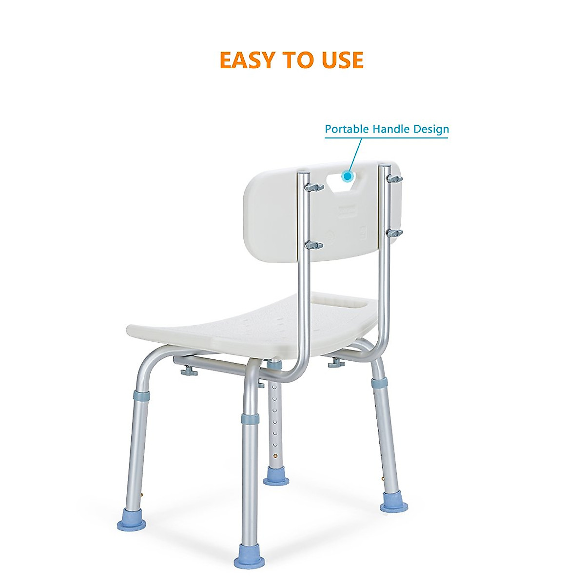 OasisSpace Shower Chair with Back, Heavy Duty Adjustable Shower Seat Stool - Medical Tool Free Anti-Slip Bathtub Seat Bench Lightweight and Durable for Elderly, Senior, Handicap, Disabled