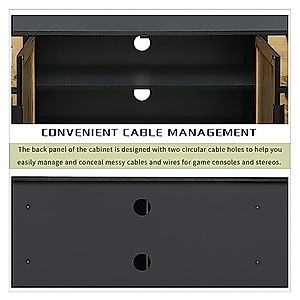 Voohek Rattan Boho TV Stand with Drawers and Adjustable Shelves, Entertainment Center w/Storage for 65 inch Television, Media Console Table for Living Room, Black