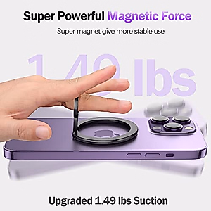 MagSafe Phone Grip, MagSafe Ring Holder Adjustable Kickstand Removable Magnetic Grip Compatible with Wireless Charging Only for iPhone 14 & 13 & 12 Series (Black)