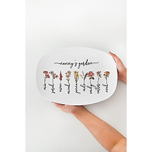 The Pine Trove Birth Flower Personalized Platter for Nanny for Mother's Day, Christmas, Birthday (10x14 inch, ThermoSāf® Polymer Platter)