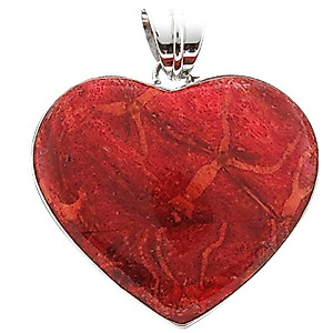 Large Red Sponge Coral Heart 925 Sterling Silver Pendant, 1 5/8"
