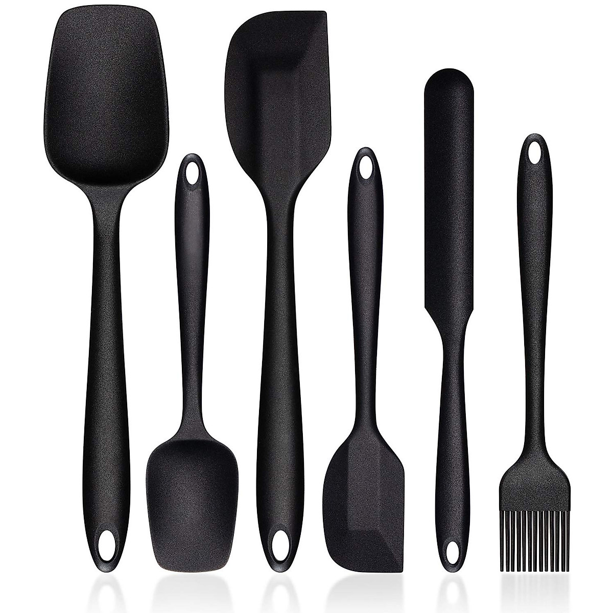 Silicone Spatula Set, G.a HOMEFAVOR Heat-Resistant Spatula - One Piece Seamless Design, Non-Stick Silicone with Reinforced Stainless Steel Core (6 Piece Set, Black)