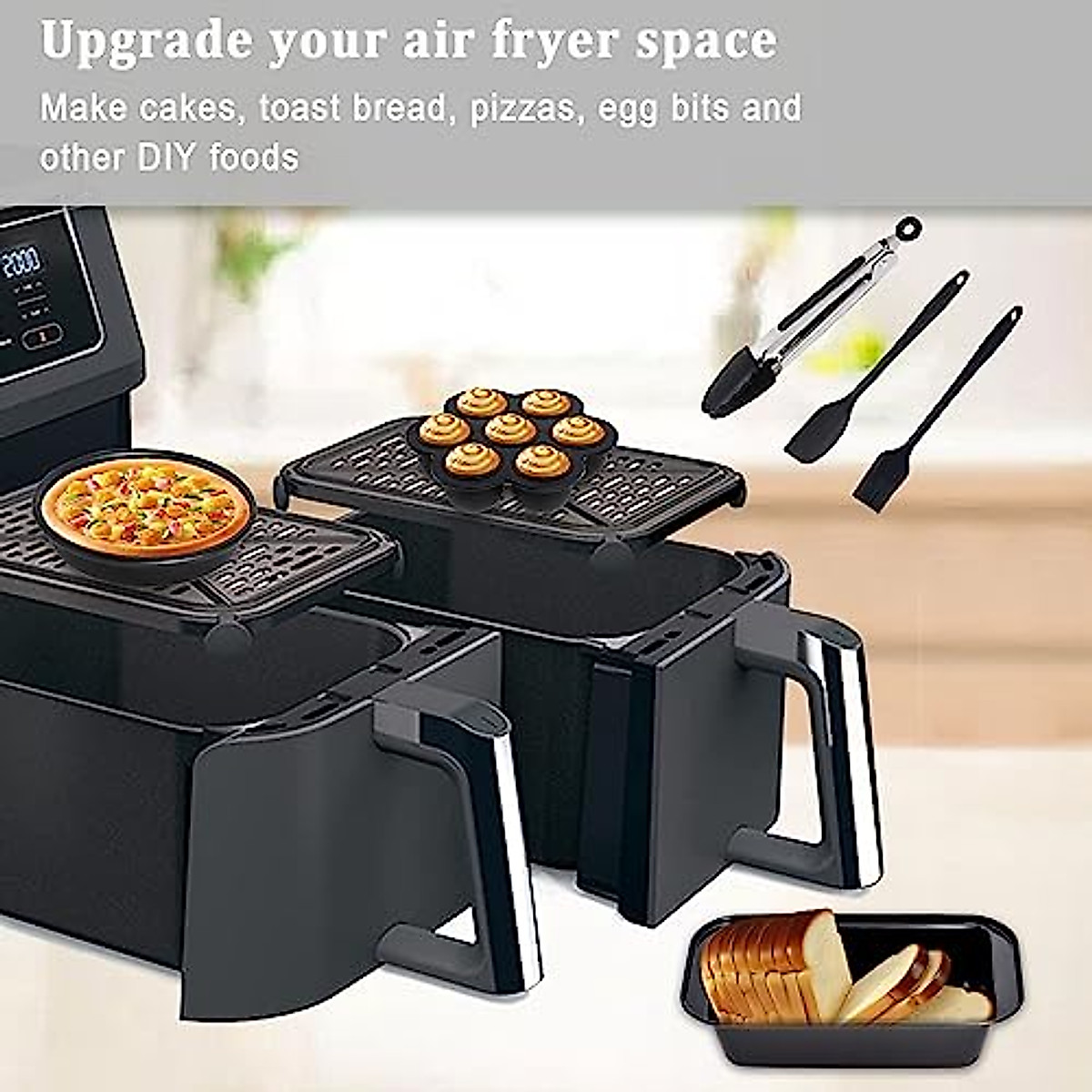 Air Fryer Accessories Compatible with Ninja Tower AF300UK AF400UK Most 7.6L-9.5L Dual Air Fryers, 9Pcs Including Racks, 100Pcs Paper Liners, Pizza Pan, Cake and Egg Mold etc