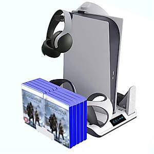 XiFor Cooling Stand for PS5 / PS VR2 Console Dual Controller Charging Station, VR 2 Handgriff Charging Dock with VR Headset Helmet CD Storage Bracket VR Accessories