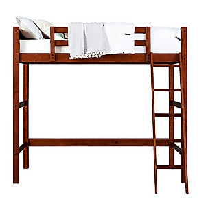 DHP Moon Bay Kids Wooden Loft Bed with Ladder, Twin, Walnut