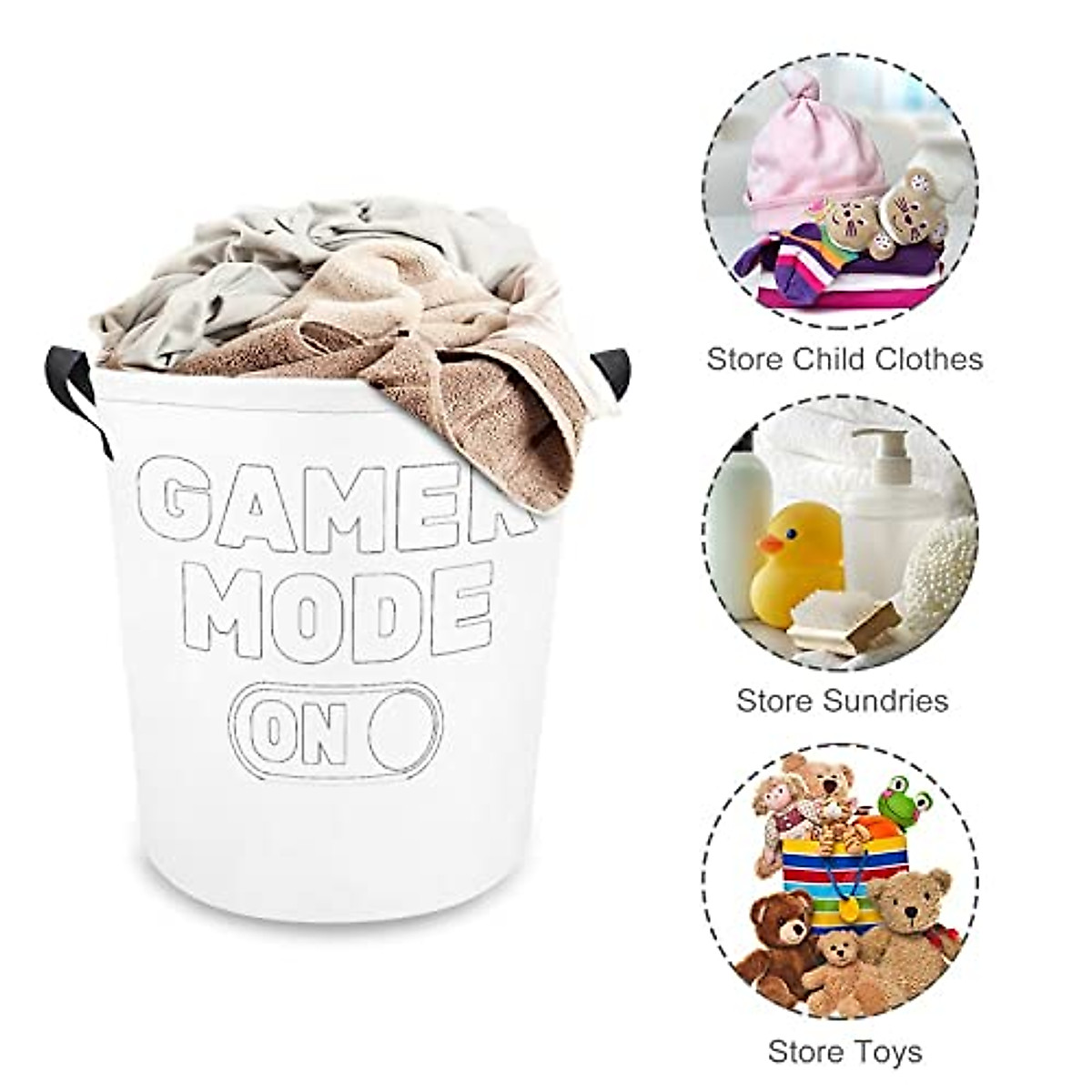 Gamer Mode On Large Laundry Basket Hamper Bag Washing with Handles for College Dorm Portable