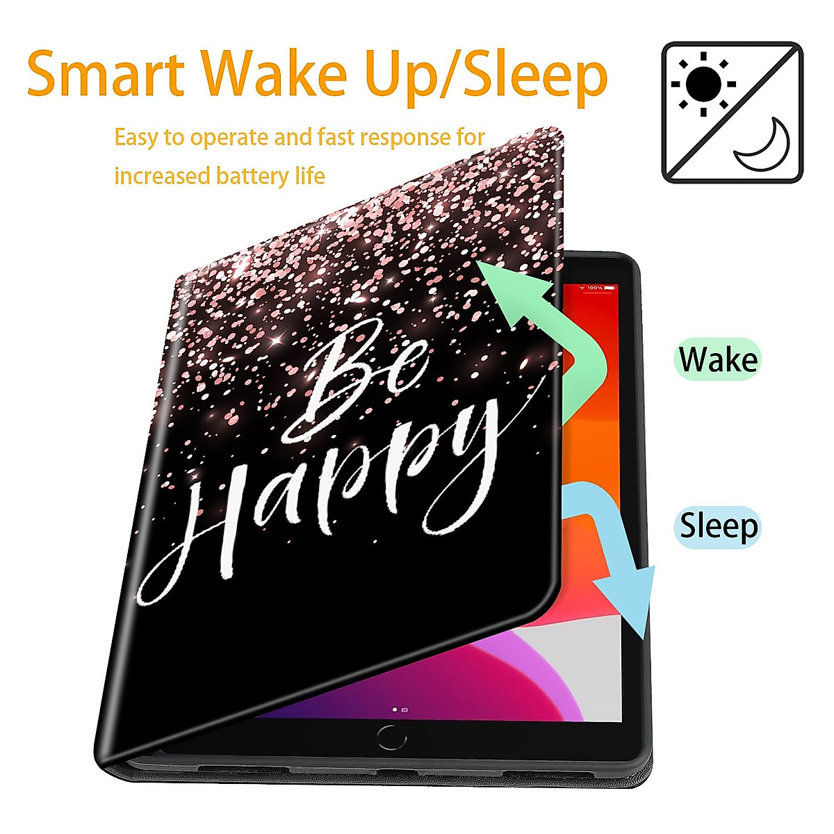 Case for Samsung Galaxy Tab S8 Plus 2022/ Tab S7 FE 5G 2021/ Tab S7 Plus 2020 Tablet 12.4-inch, Multi-Angle Bracket with Automatic Sleep/Wake Protection Case - Rose Gold Glitter Black Be Happy