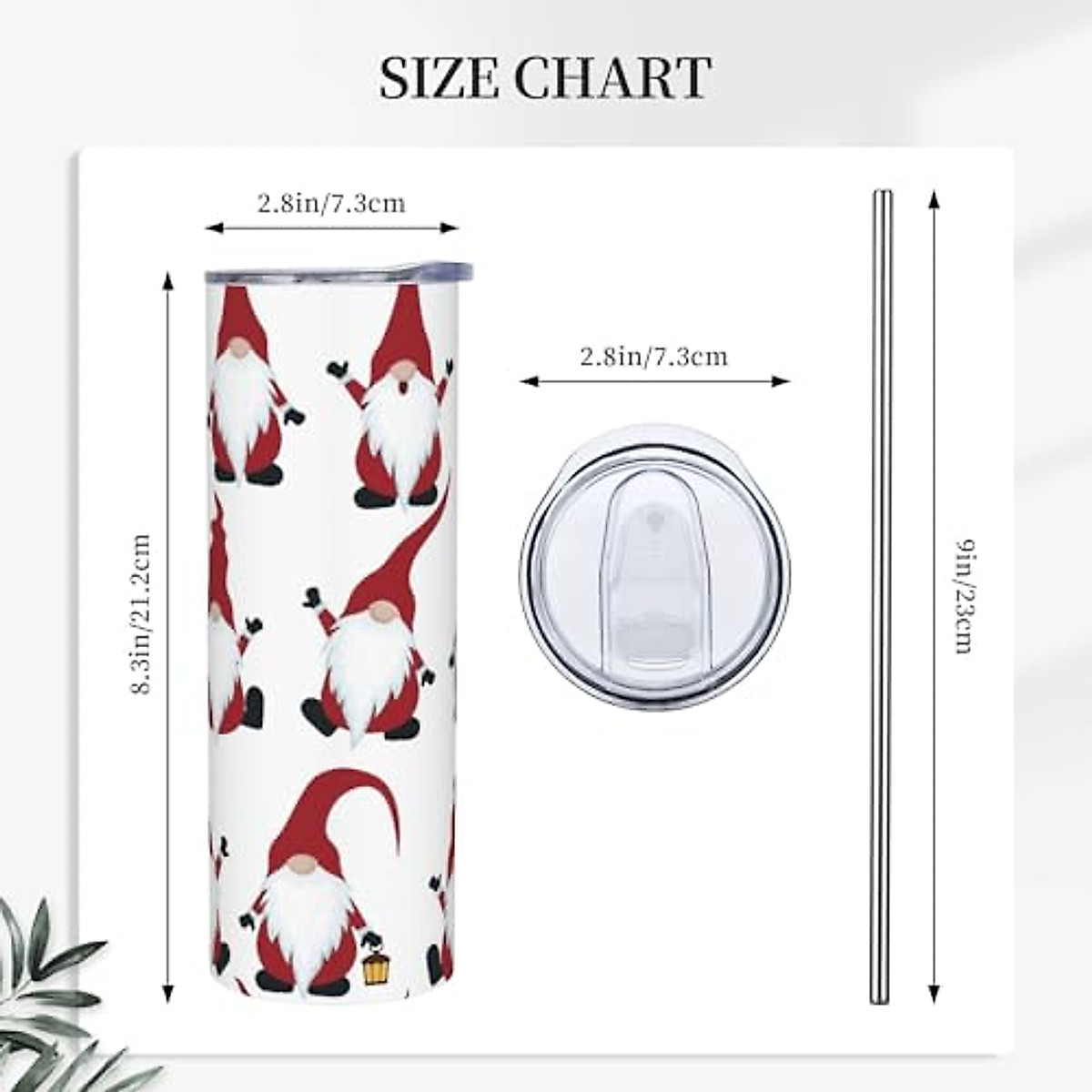 AFHYZY 20 oz Skinny Tumbler Reusable Coffee Travel Mug with Lids and Straws, Insulated Coffee Cups 20oz Stainless Steel Water Bottles Leak Proof for Women, Office - Gnome