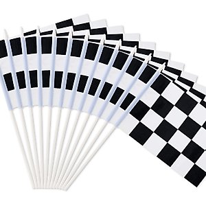 Novelty Place 12Pcs Checkered Flags Black and White Racing Stick Flags - 8"x5.5" - Decorations for Kids' Car theme Birthday, Race Car Party, Sport Events