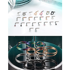 Leiainely 18g l Shaped Nose Rings Studs Hoops Piercings Jewelry for Women Men Surgical Steel 18 Gauge Stuf Bar 8mm 10mm 12mm Hypoallergenic Nostril Aretes para La Nariz