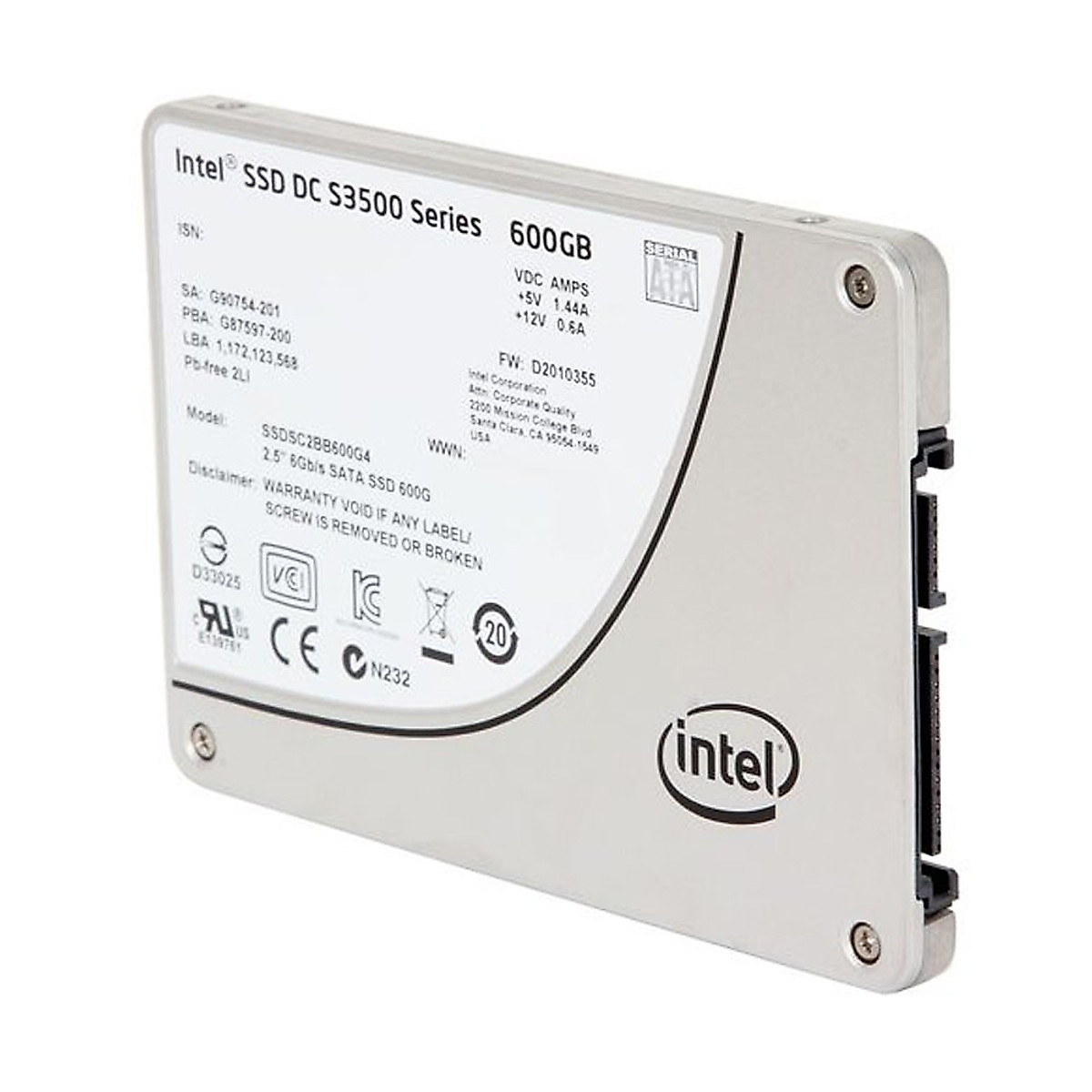 Intel S3500 Series Solid State Drive SSDSC2BB600G4 (2.5", SATA 3.0 Gb/s 600GB Storage Capacity)