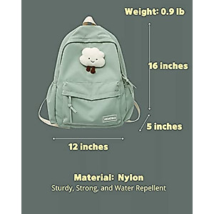 Aesthetic Backpack with Kawaii Cloud Pendant, Large Capacity Rucksack, Sturdy and Durable, Back to School Essential. (Matcha Green)