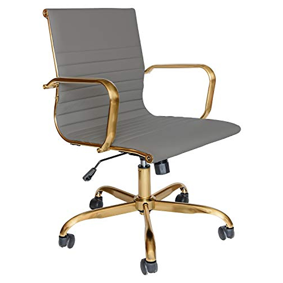 LeisureMod Harris Modern Adjustable Executive Swivel Leatherette Task Gold Office Chair (Grey)