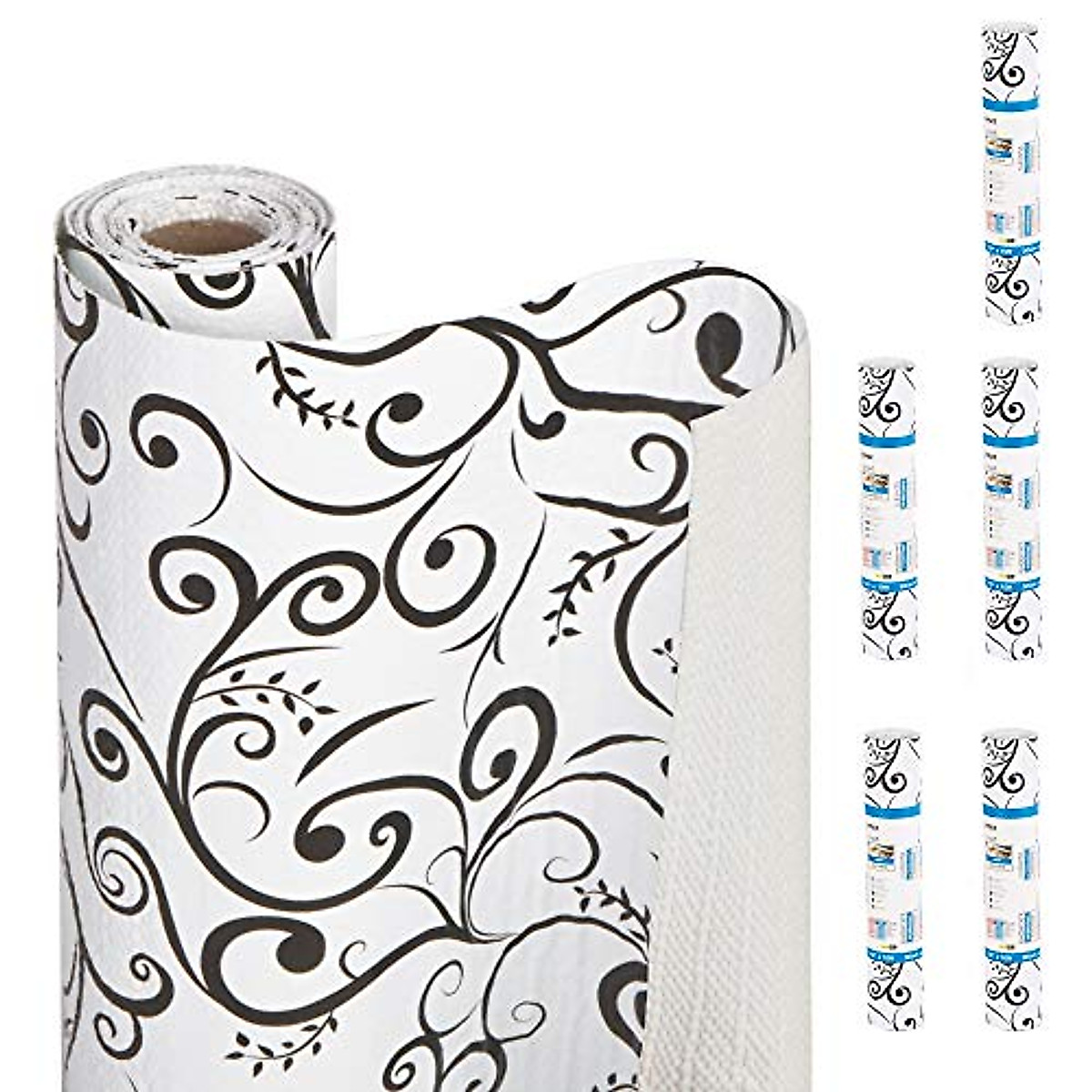 Smart Design Bonded Grip Shelf Liner - 12 Inch x 60 Feet Total (Set of 6 Rolls) - Non Adhesive, Strong Grip Bottom, Easy Clean Kitchen Drawer, Cabinet, Cupboard Dresser Cover - Midsummer Night Scroll