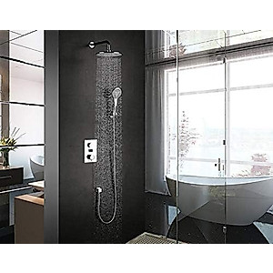 TECKI Kitchen Taps Brass Wall Mounted Bathroom Thermostatic Faucets Mixer Bath Shower Set With Round Shower Head Chrome Finish