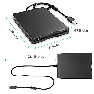 HANNORD USB External Floppy Disk Drive, 3.5-inch Portable 1.44MB FDD Diskette Drive, Plug and Play Floppy Disk Reader Adapter for Laptop Desktop Computer Windows 2000/XP/Vista/7/8