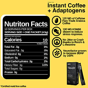 STRONG COFFEE COMPANY | BLACK | PREMIUM ORGANIC INSTANT BLACK COFFEE | 10 SINGLE SERVINGS PER PACK - Smooth Taste, Dairy Free, Keto Friendly, Gluten Free, Enjoy Hot or Cold, Just Add Water