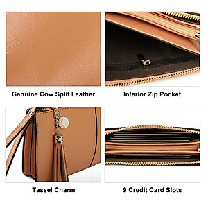 befen Genuine Leather Wristlet Clutch for Women Ultra-Slim Ladies Credit Card Holder Wallet Purses with RFID Protection (Carrot Orange)