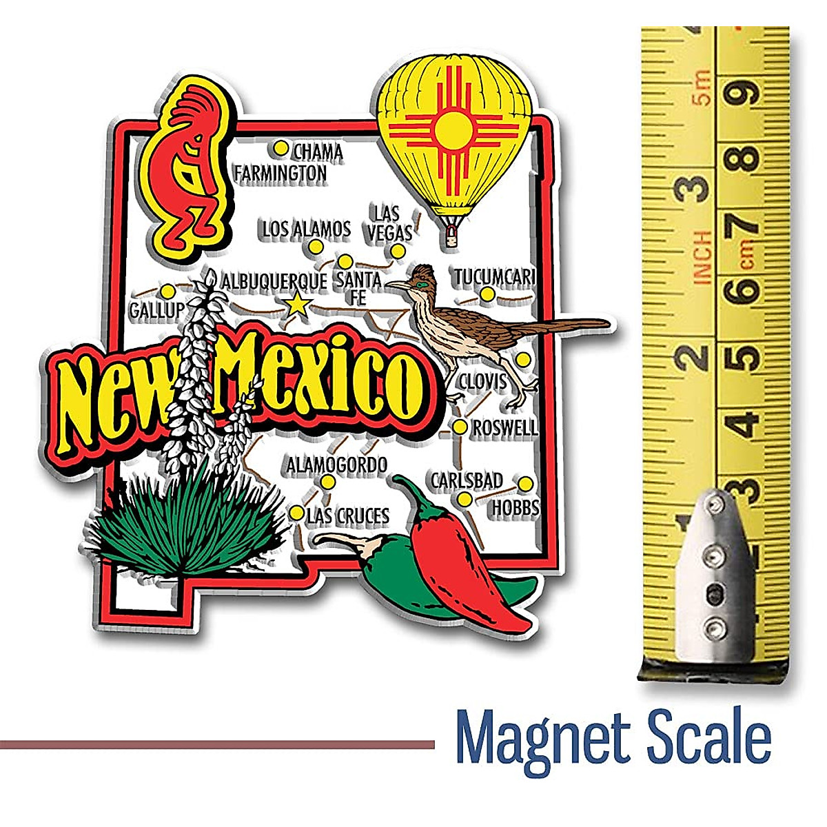 New Mexico Jumbo State Magnet by Classic Magnets, 3.5" x 3.6", Collectible Souvenirs Made in The USA