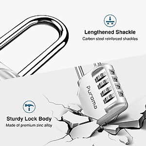 Puroma 2 Pack 2.6 Inch Long Shackle Combination Lock 4 Digit Outdoor Waterproof Padlock for School Gym Locker, Sports Locker, Fence, Gate, Toolbox, Case, Hasp Storage (Silver & Black)