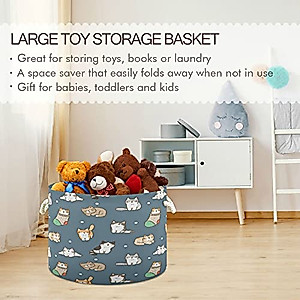 Kigai Cotton Rope Basket Cartoon Cat Collapsible Baby Laundry Basket with handles Blanket Basket Kids Toy Storage Basket for Shelf Organizer Home Decor