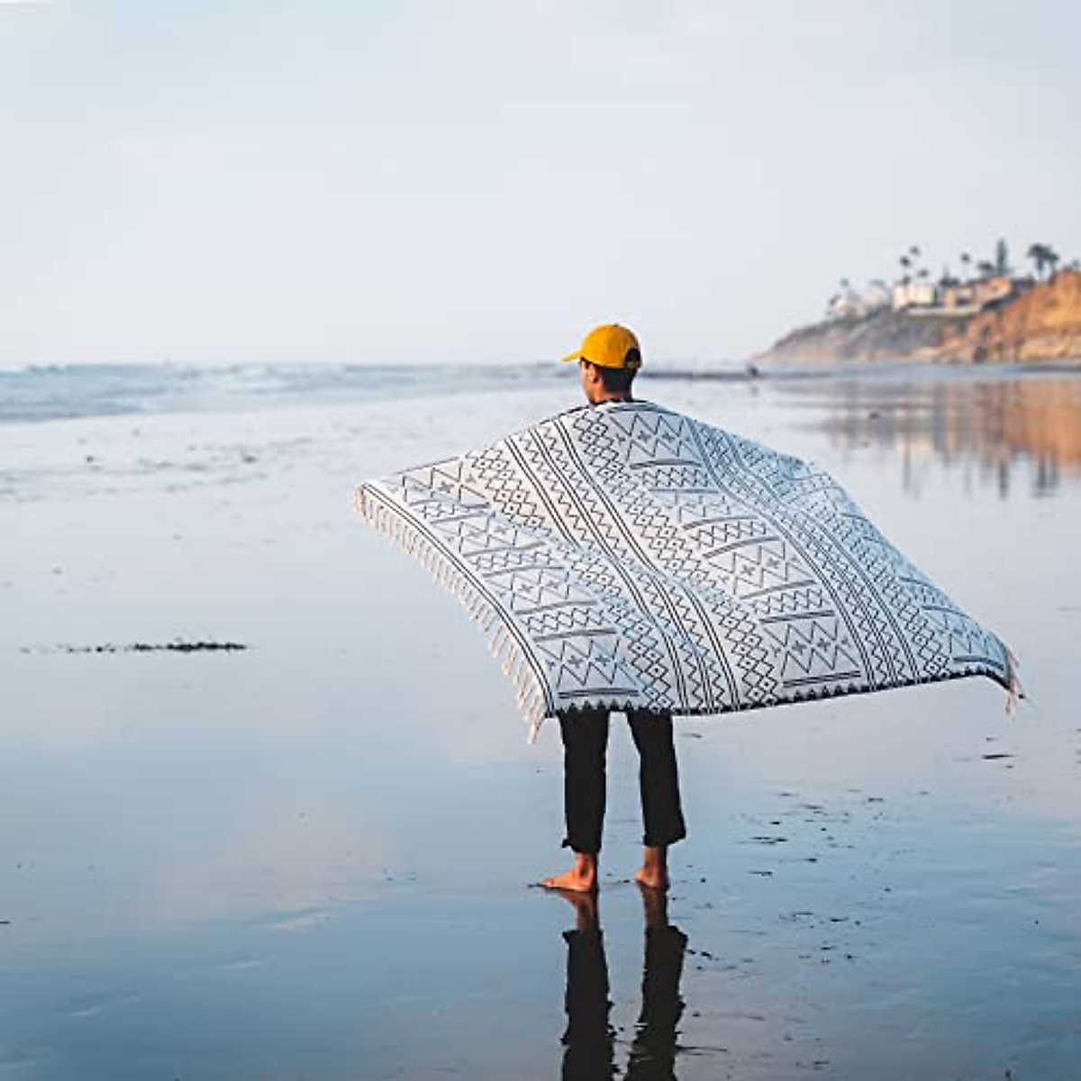 Organic Blanket Home Throw - Turkish Throw Light Weight Beach Blanket, Camping Blanket Picnic Blanket - 100 Cotton GOTS Blanket – Geometric (Black and Grey)