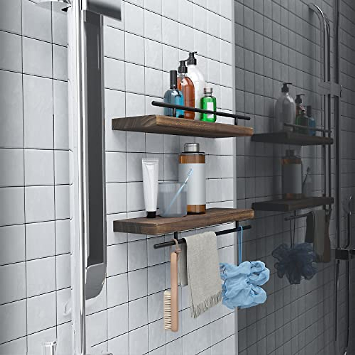 HOBBYMATE Floating Shelves | Rustic Shelf for Photo Picture Plant Display Invisible Installation Bracket, Versatile Iron Rail (Pack of 2)