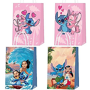 20 PCS Lilo Stitch Party Favor Bags with Handles, Lilo Stitch Paper Gift Bags Goodie Treat Bags Party Gift Bags for Boys Girls Birthday Party Supplies