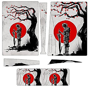 PlayStation 5 optical drive version sticker protective cover, Cherry Blossom Trees Before Red Day Red Sun in Zanarkand ps5 controller protective shell (compatible with ps5 optical drive)