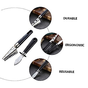 BESTonZON 2pcs Oyster Knife Fish Skin Brush Oyster Shucking Knife Oyster Opener Household Cleaner Japanese Tools Cleaning Tools Oyster Shucking Tools Open Shell Tool Seafood Shucking Tools