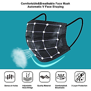 100Pcs Disposable Face Masks, Black Face Mask, 3 Ply Disposable Mask