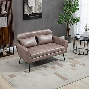51" Faux Leather Loveseat Sofa with 2 Throw Pillows,Mid-Century Loveseat Faux Leather Sofa Couch for Small Space,Two-Seater Sofa with Metal Legs,Small Mini Room Couch for Office (Taupe)