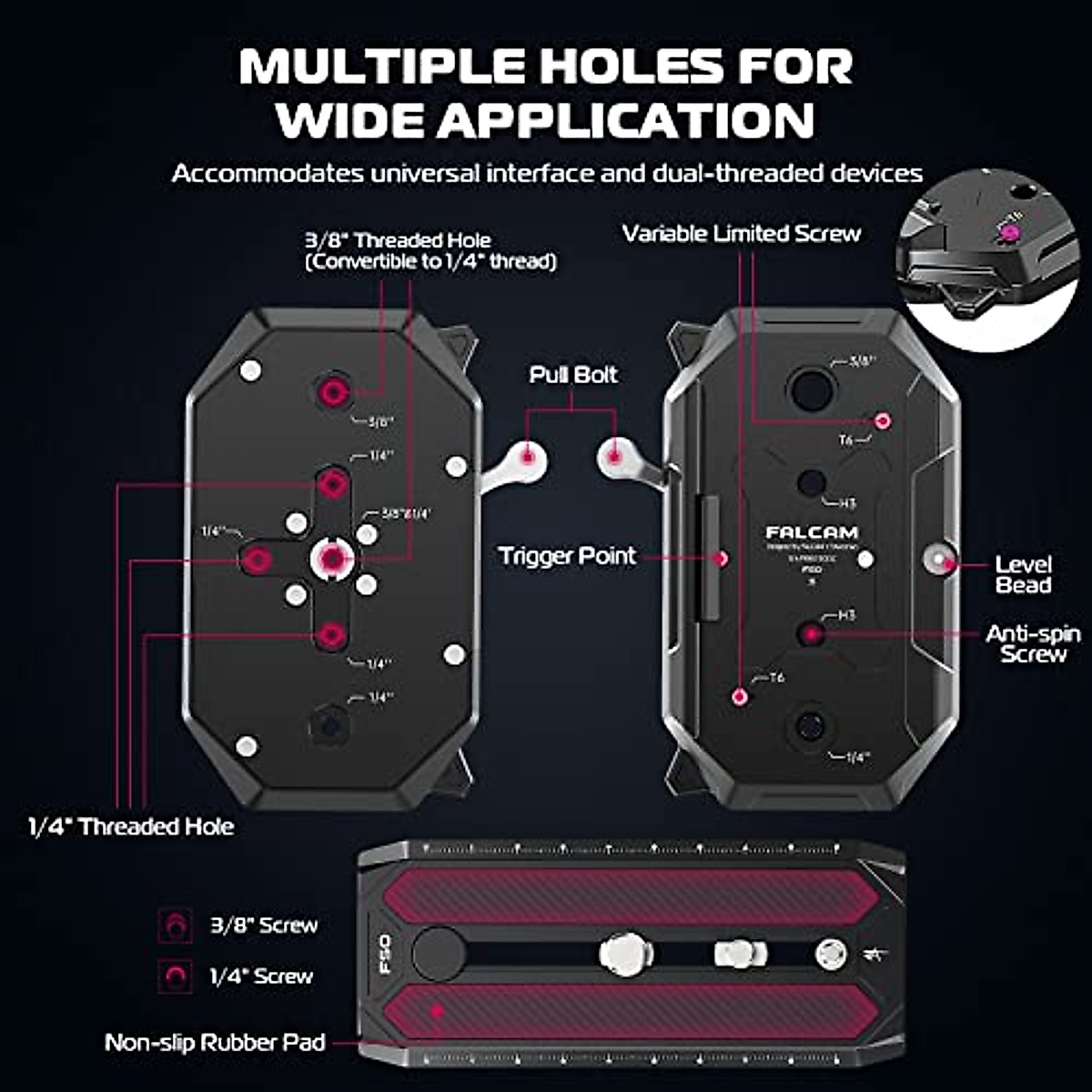FALCAM F50 Long Quick Release Kit for Big Cinema Camera, Camera Mounting Adapter QR System, 50mm Aluminum Camera Accessory for Filmmaker & Photographer, Compatible with Manfrotto 501 Size QR Plate