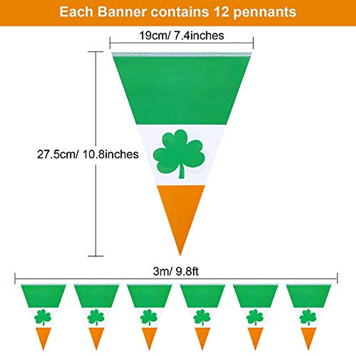 5 Pieces St Patrick's Day Shamrock Pennant Banners Irish National Day Triangle Flags Luck Green Clover Flag Banners Party Accessories for St Patrick's Day Theme Decor Outdoor Indoor, 7.4 x 10.8 Inch