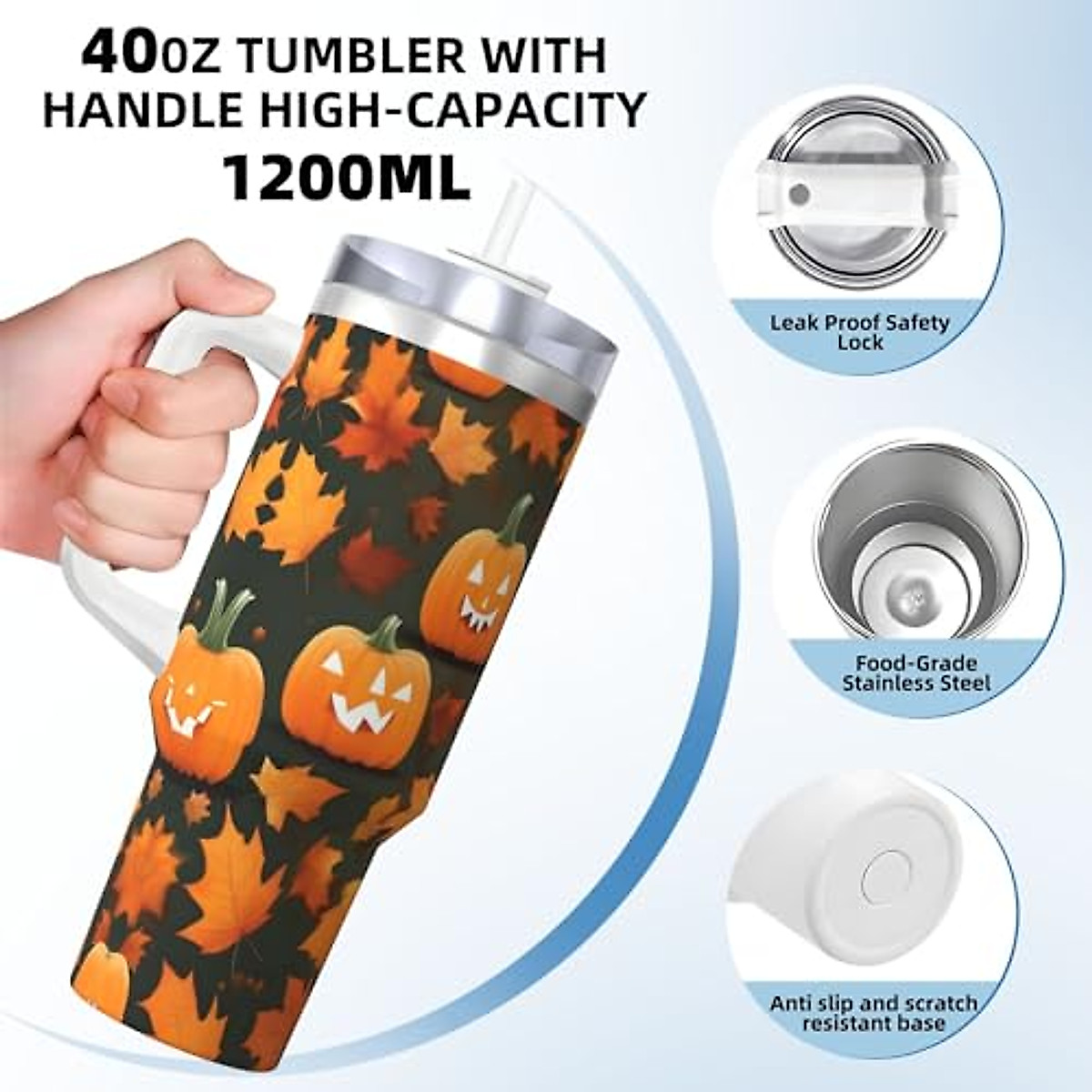 HULIBIN Happy Thanksgiving Day Pumpkin Print Double Deck Stainless Steel Travel Coffee Cup With Lid 40 Oz Ice Bully Cup
