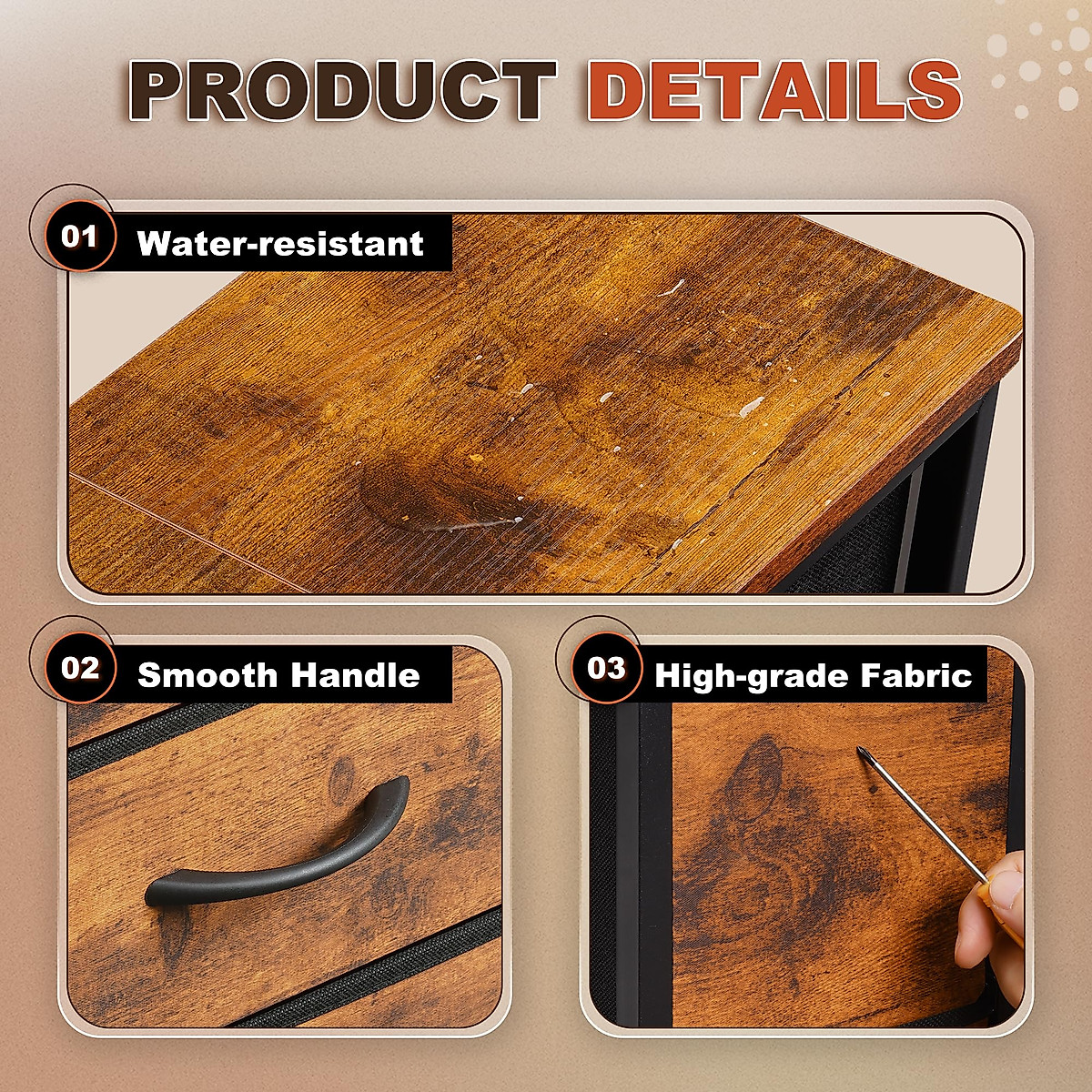 EKNKOZY Narrow Dresser Storage Tower with 4 Drawers, Slim Dresser Chest of Drawers with Steel Frame, Wood Top, Dresser for Bedroom, Bathroom, Small Spaces, Laundry, Closet (Rustic Brown)